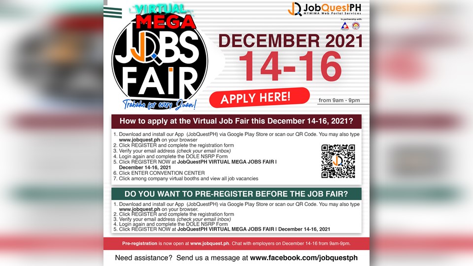 JobQuestPH, nagsasagawa ng Year End Mega Virtual Jobs Fair ngayong araw ...