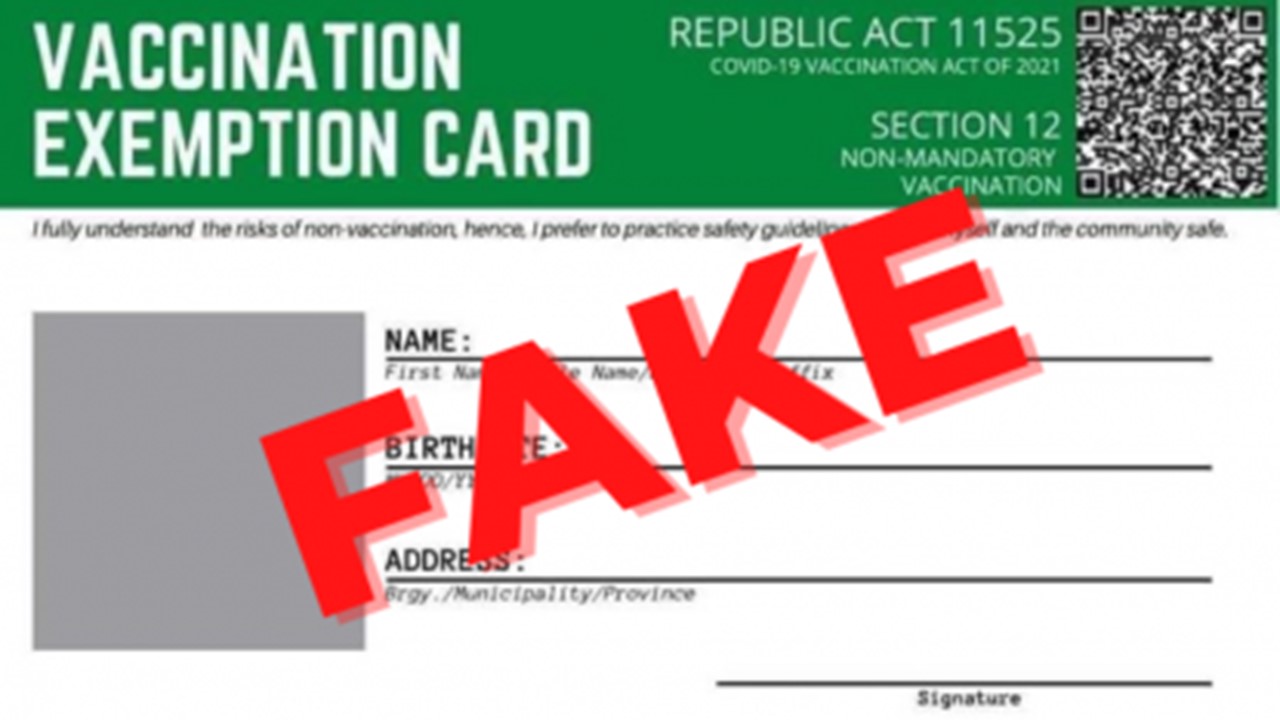 “COVID-19 vaccination exemption cards” na kumakalat ngayon, peke ayon ...