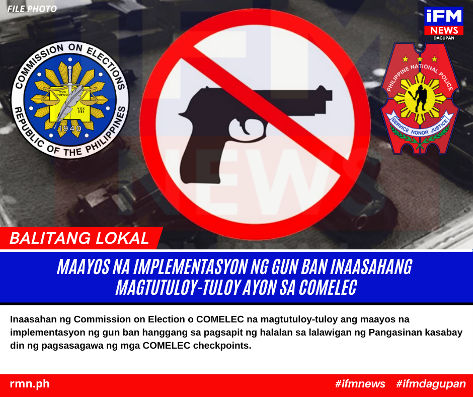 MAAYOS NA IMPLEMENTASYON NG GUN BAN INAASAHANG MAGTUTULOY-TULOY AYON SA ...