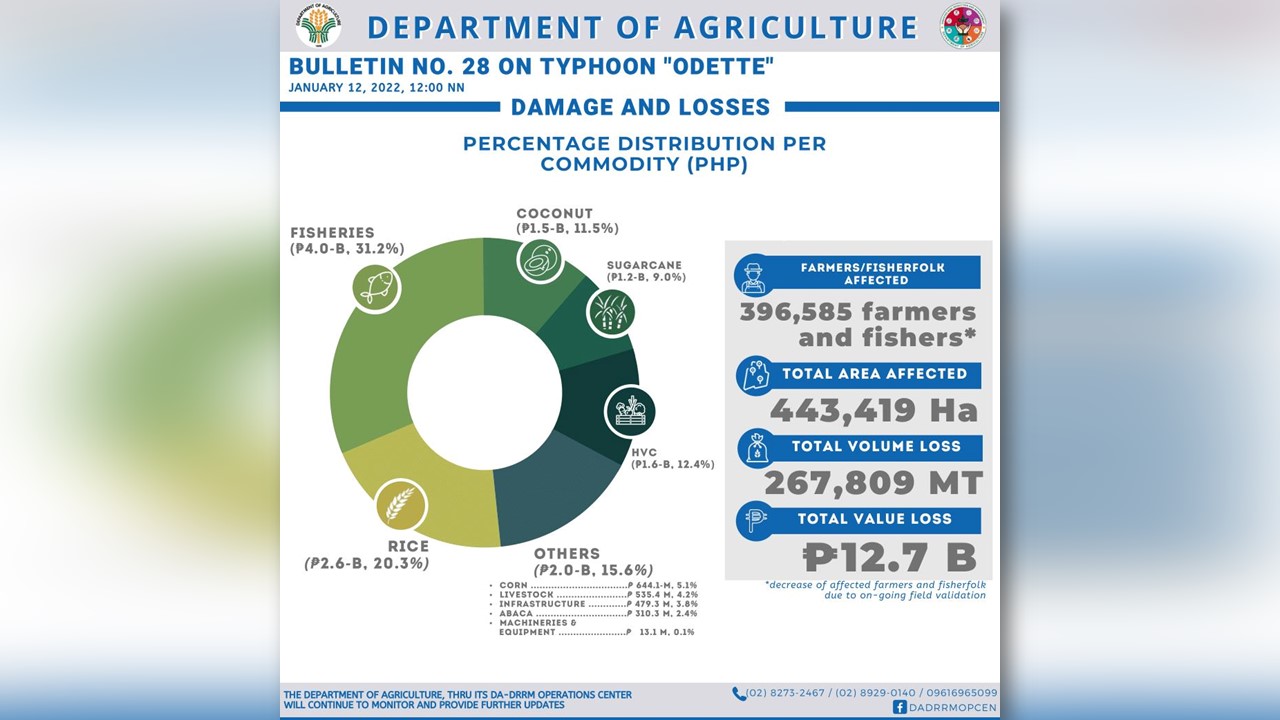 Halaga ng pinsala sa agrikultura ng Bagyong Odette, umabot na sa P12.7 billion - RMN Networks