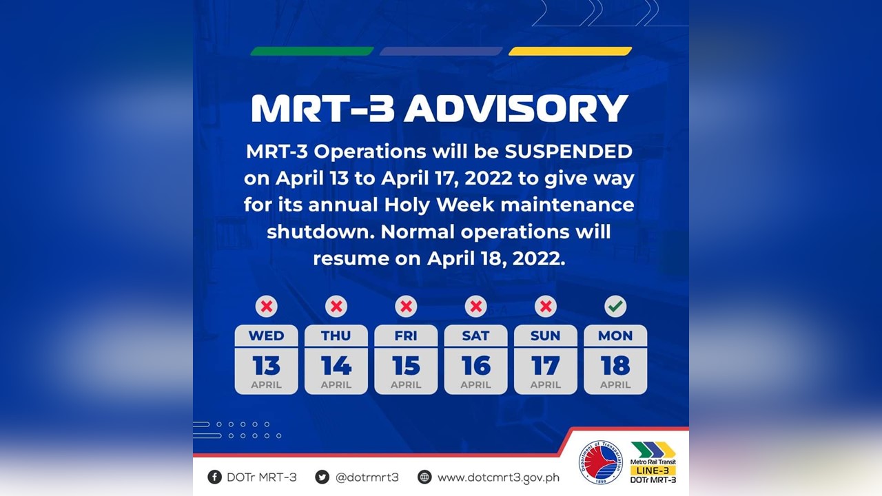 Operasyon ng MRT-3, limang araw na sarado sa Holy Week - RMN Networks