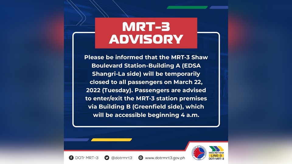 Bahagi ng Shaw Boulevard station ng MRT-3, pansamantalang isasara sa ...