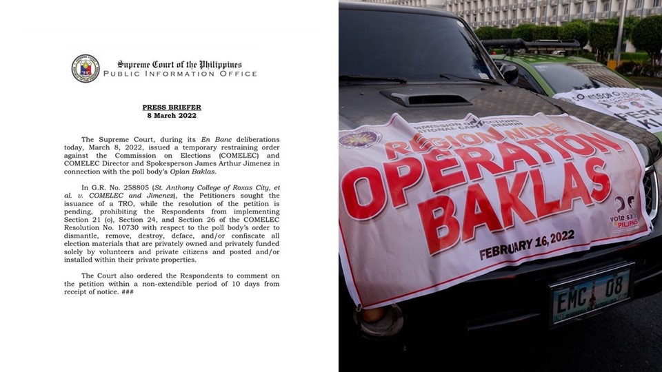 Oplan Baklas ng Comelec, magpapatuloy lamang sa mga pampublikong lugar matapos ang TRO ng Korte ...