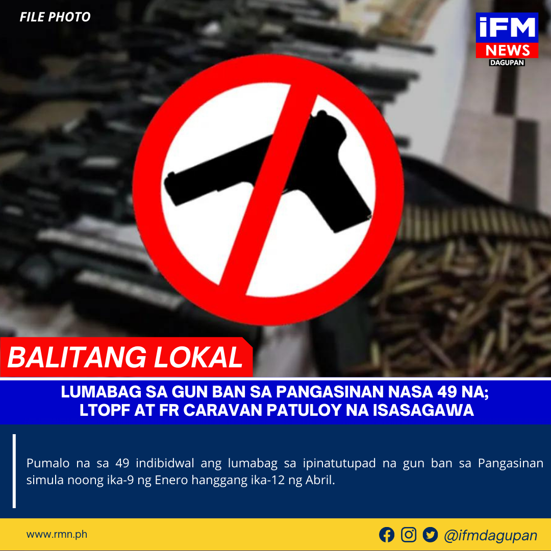 LUMABAG SA GUN BAN SA PANGASINAN NASA 49 NA; LTOPF AT FR CARAVAN ...
