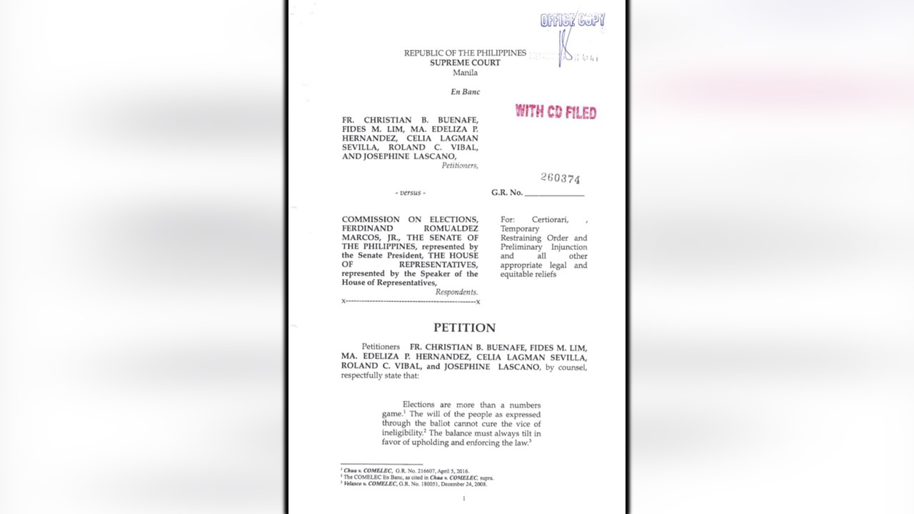 Petisyon para kanselahin ang COC ni presumptive President Bongbong Marcos, nakarating na ng ...