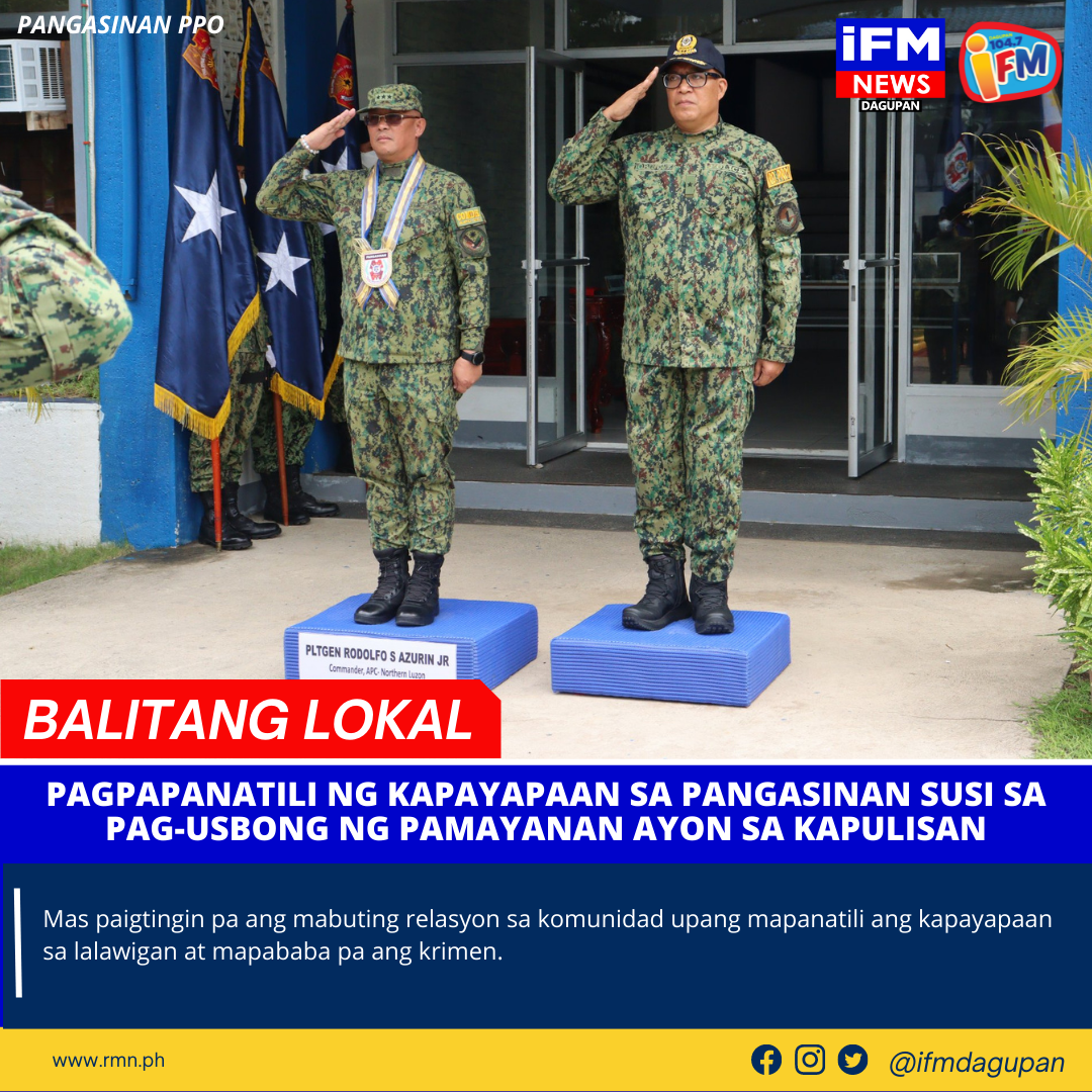 PAGPAPANATILI NG KAPAYAPAAN SA PANGASINAN SUSI SA PAG-USBONG NG PAMAYANAN AYON SA KAPULISAN ...