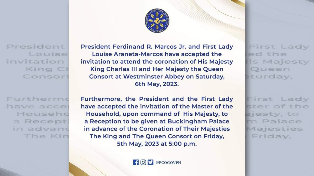 PBBM at First Lady Louise Araneta-Marcos, dadalo sa coronation ni King ...