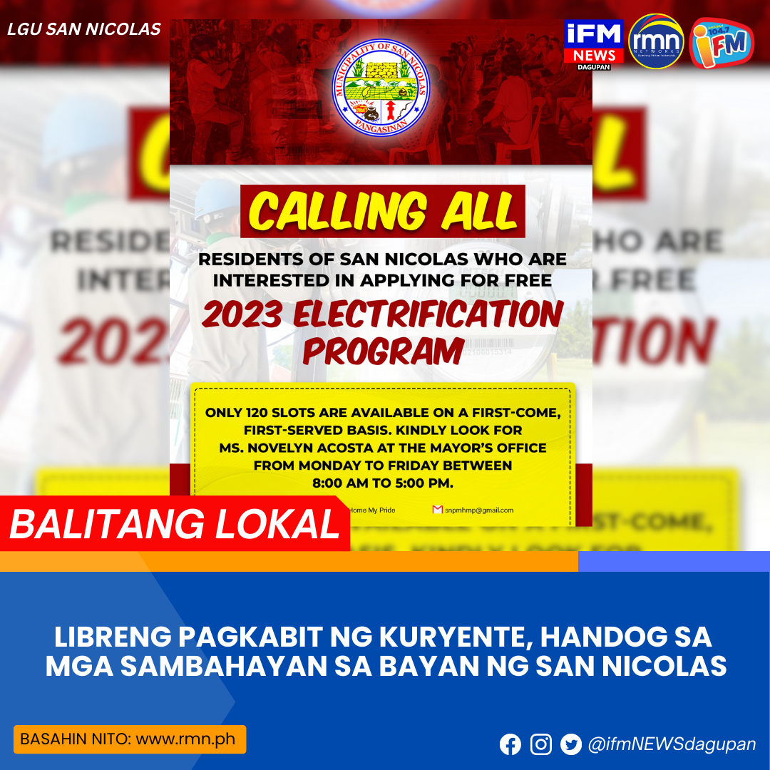 LIBRENG PAGKABIT NG KURYENTE, HANDOG SA MGA SAMBAHAYAN SA BAYAN NG SAN ...