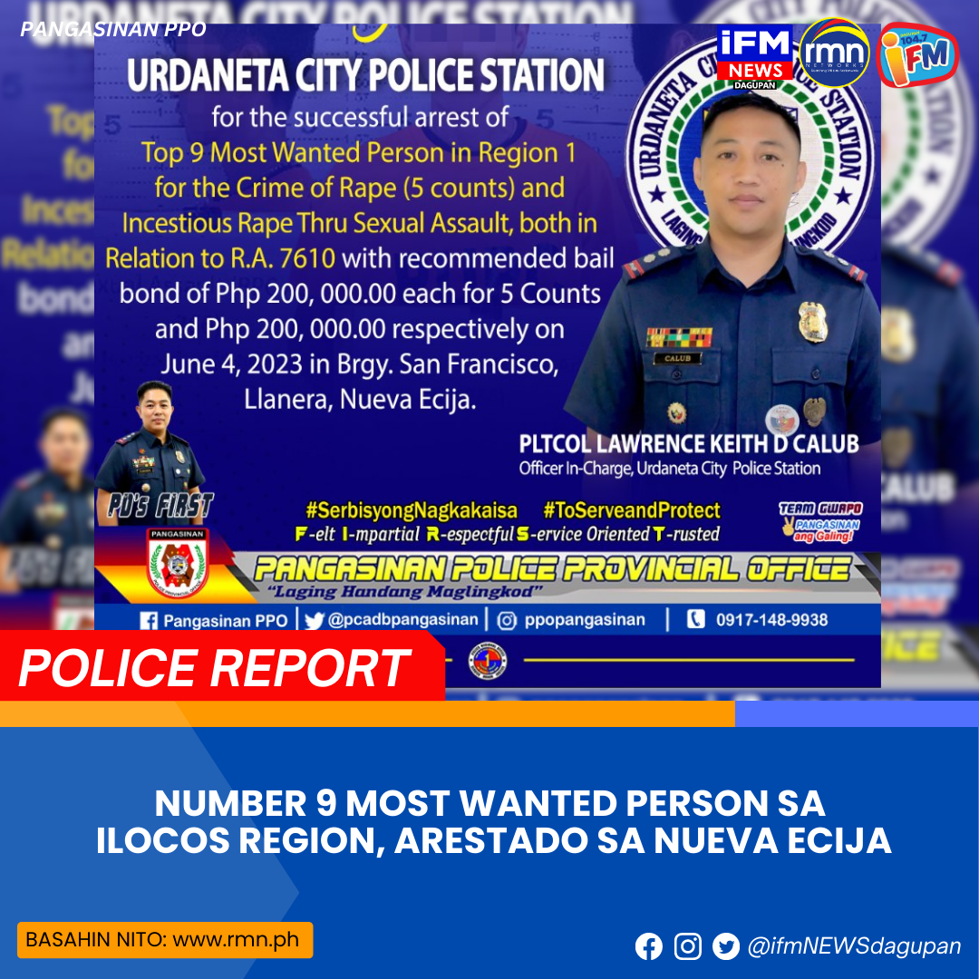 NUMBER 9 MOST WANTED PERSON SA ILOCOS REGION, ARESTADO SA NUEVA ECIJA - RMN Networks