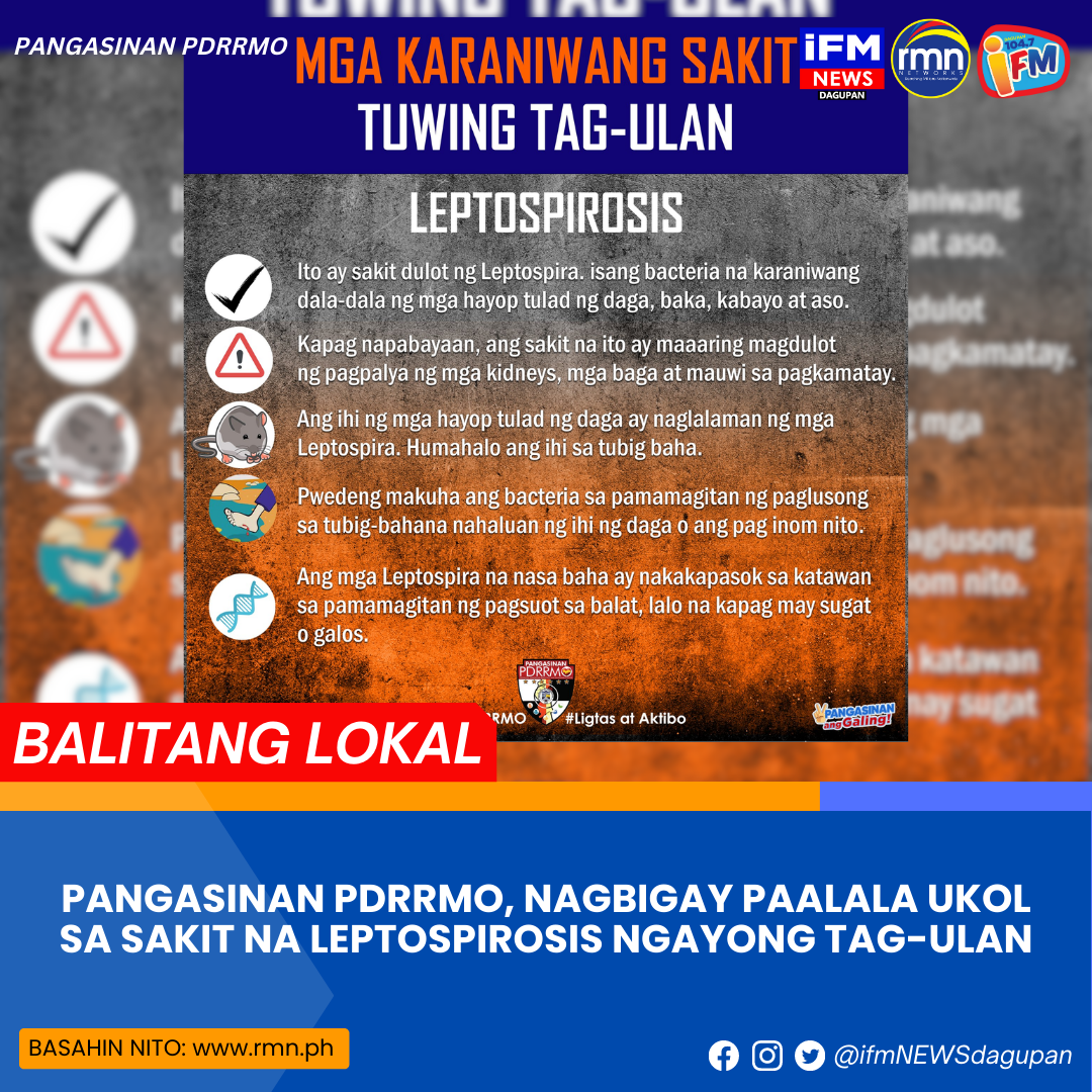 PANGASINAN PDRRMO, NAGBIGAY PAALALA UKOL SA SAKIT NA LEPTOSPIROSIS ...