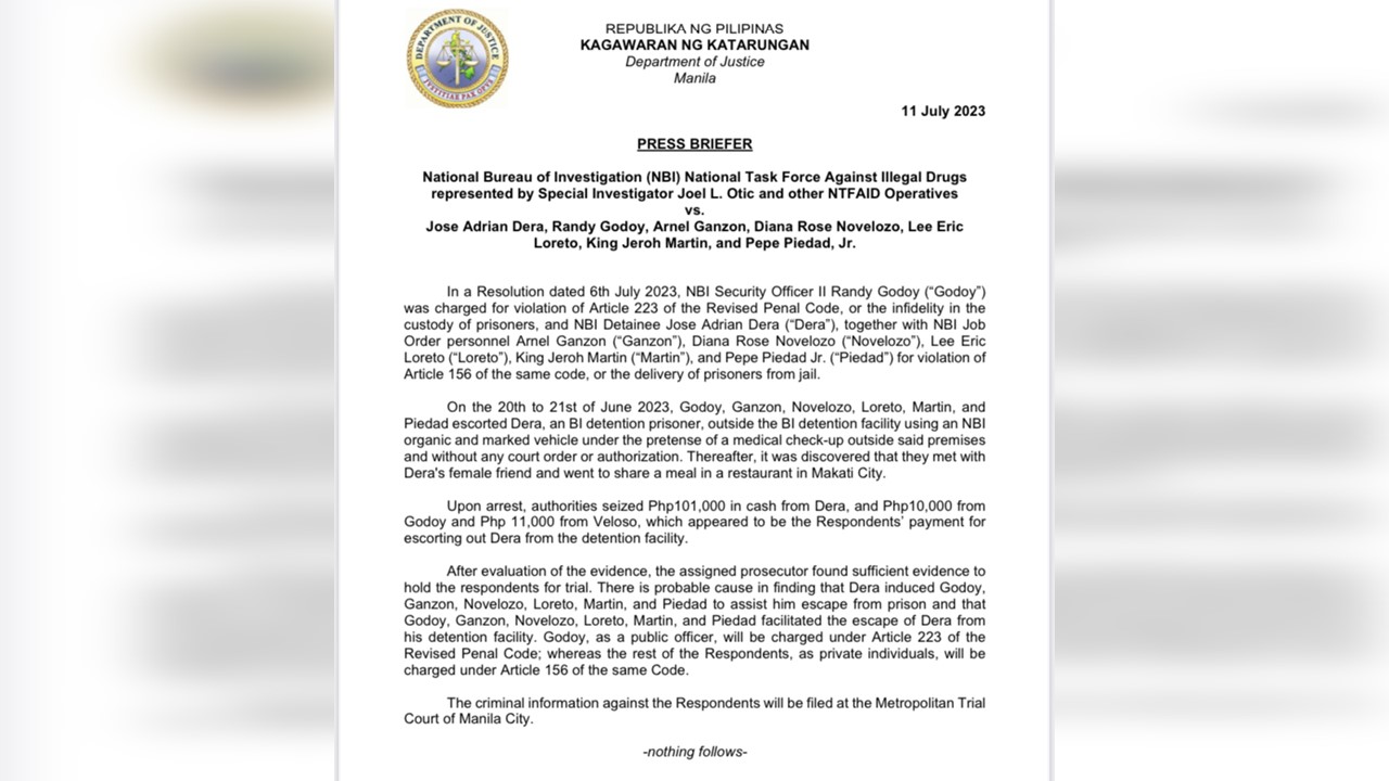 Anim na NBI security personnel at detainee na si Jad Dera, sasampahan ...