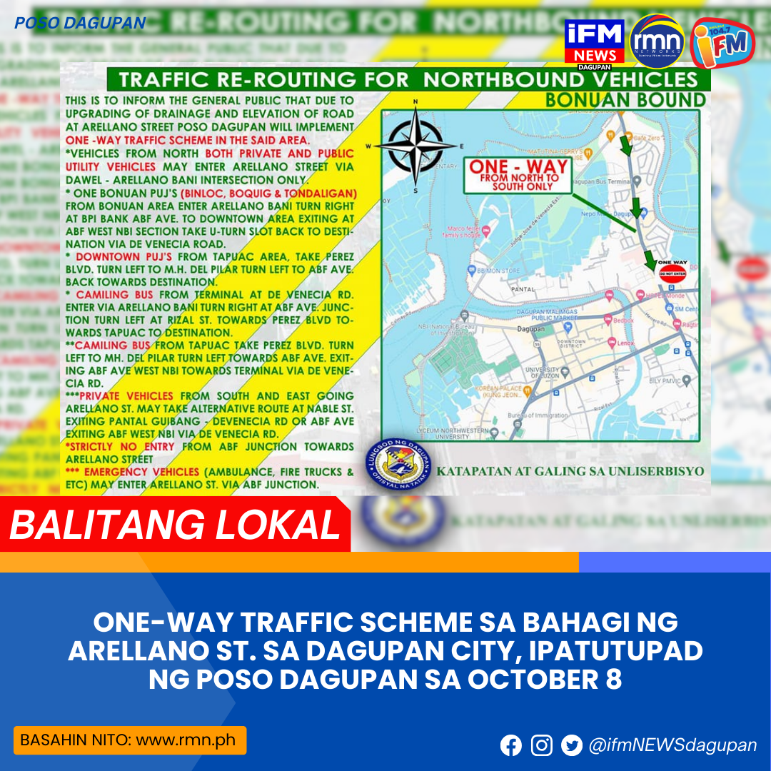 ONE-WAY TRAFFIC SCHEME SA BAHAGI NG ARELLANO ST. SA DAGUPAN CITY ...