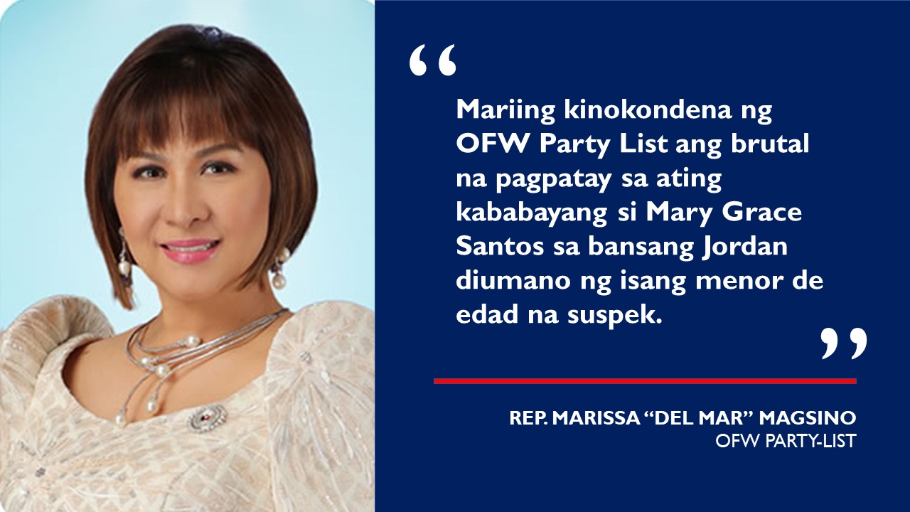 Hustisya para sa pinaslang na OFW sa Jordan, dapat tiyakin ng gobyerno ...