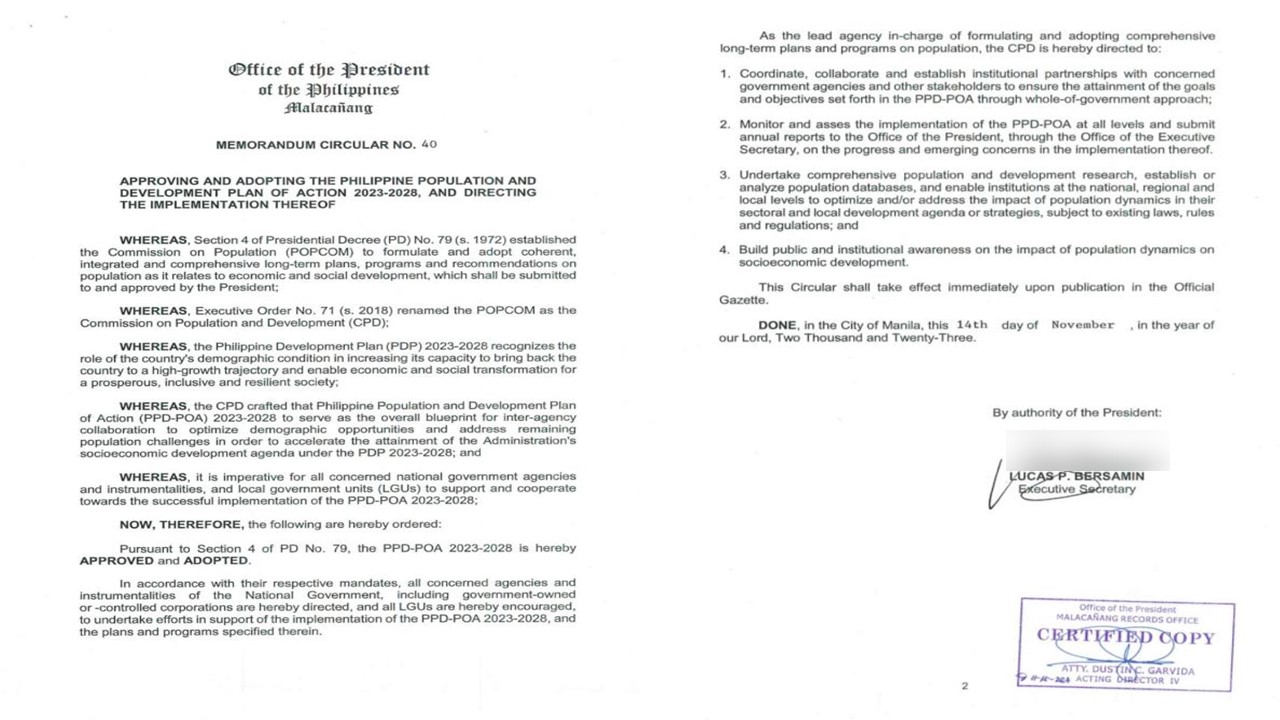 Bagong Philippine Population and Development Plan of Action ...
