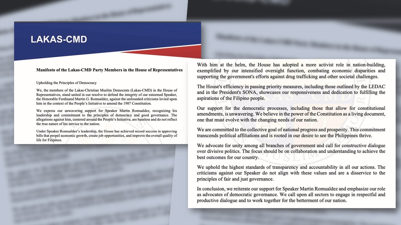 Lakas-CMD, lumagda sa manifesto na nagpapatibay ng suporta nila kay Speaker Romualdez sa gitna ...