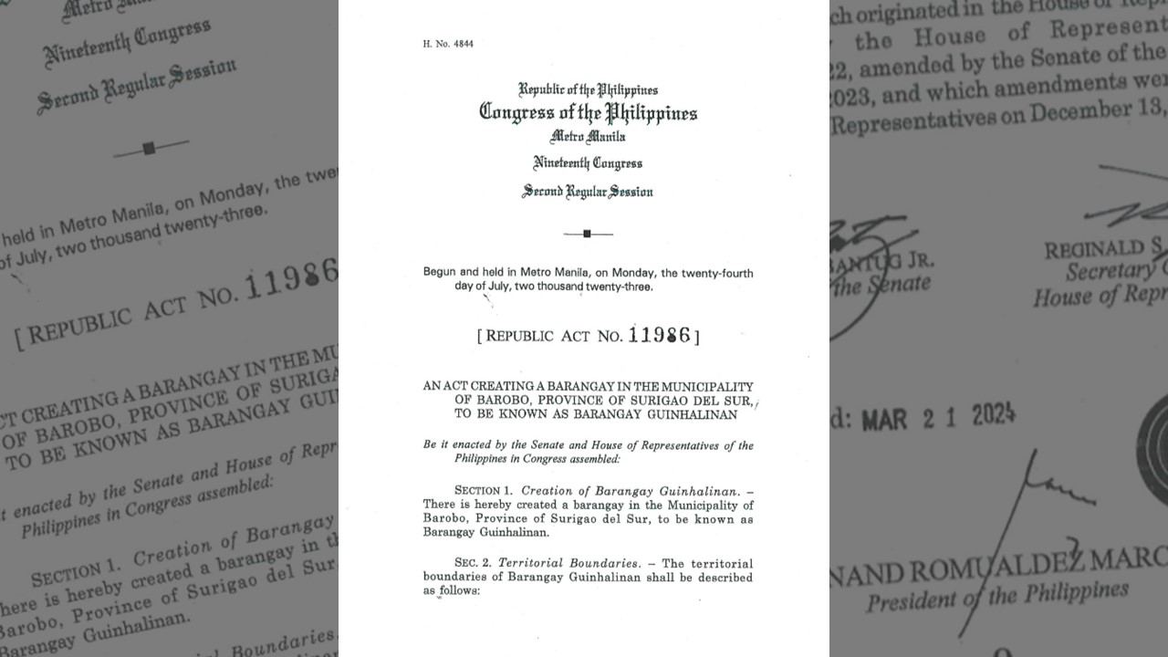 Batas na naglilikha ng bagong barangay sa Barobo, Surigao del Sur ...