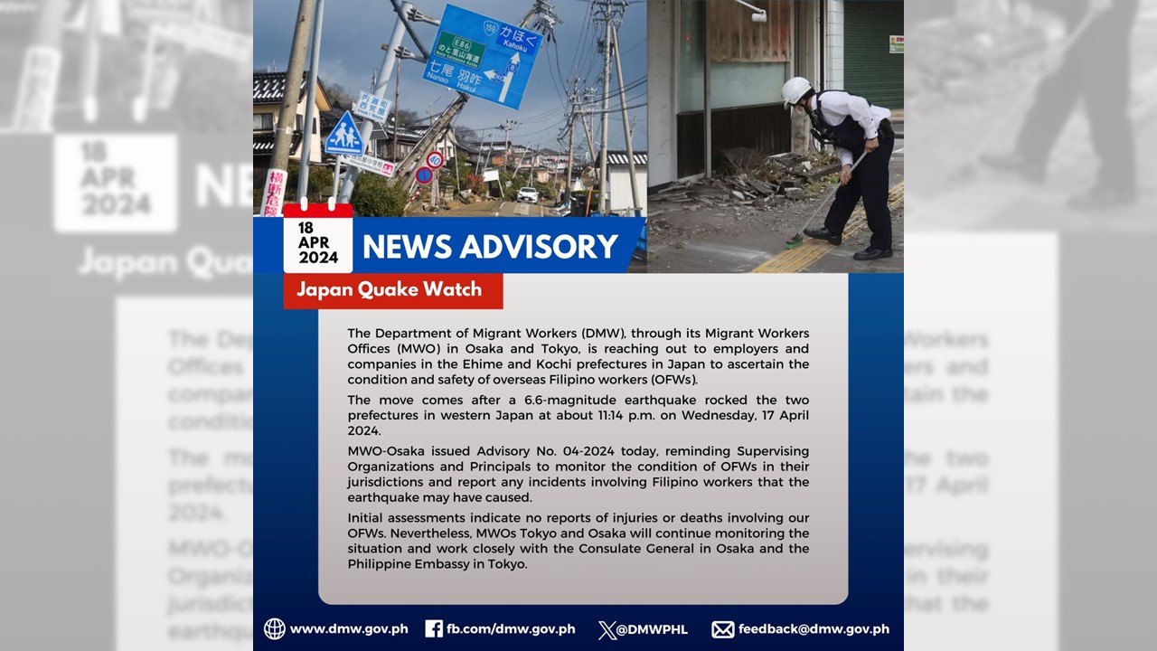 Migrant Workers Offices sa Osaka at Tokyo, nakikipag-ugnayan na sa employers’ ng mga Pinoy na ...