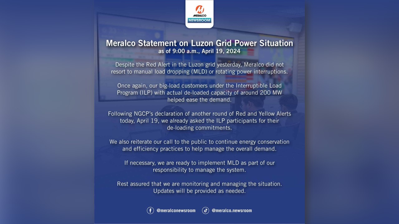 Meralco, muling nakaalerto sa red alert ngayong araw sa Luzon - RMN ...