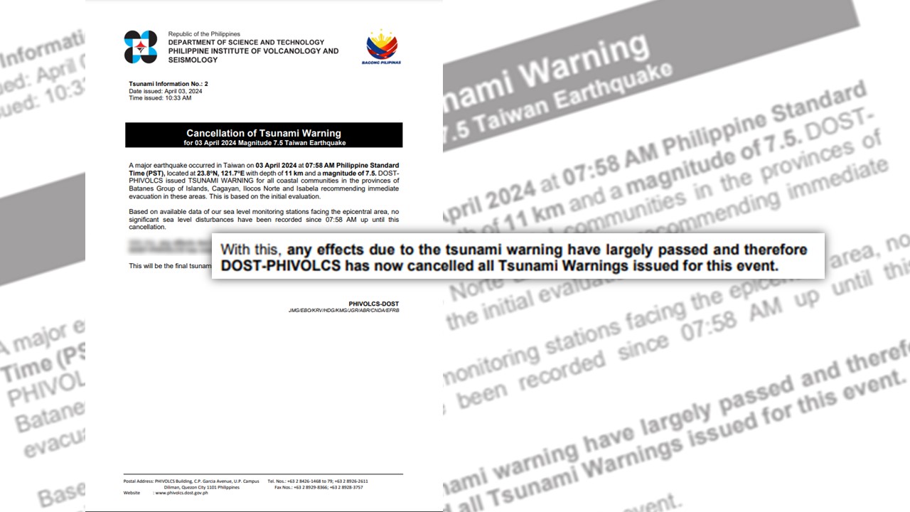 PHIVOLCS, binawi ang kanilang inilabas na tsunami warning matapos ang ...