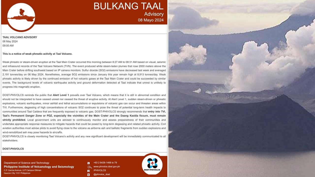 Taal Volcano sa Batangas, muling nagpakita ng pag-aalburuto ngayong umaga; mahinang pagsabog ...