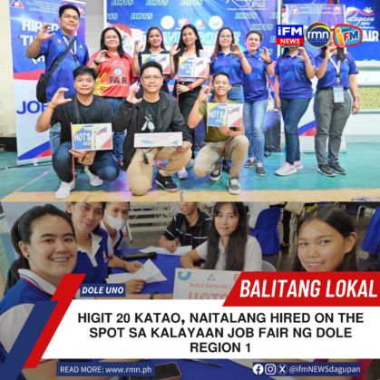 𝗛𝗜𝗚𝗜𝗧 𝟮𝟬 𝗞𝗔𝗧𝗔𝗢, 𝗡𝗔𝗜𝗧𝗔𝗟𝗔𝗡𝗚 𝗛𝗜𝗥𝗘𝗗 𝗢𝗡 𝗧𝗛𝗘 𝗦𝗣𝗢𝗧 𝗦𝗔 𝗞𝗔𝗟𝗔𝗬𝗔𝗔𝗡 𝗝𝗢𝗕 𝗙𝗔𝗜𝗥 𝗡𝗚 𝗗𝗢𝗟𝗘 𝗥𝗘𝗚𝗜𝗢𝗡 𝟭 - RMN Networks