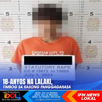 18-ANYOS NA LALAKI, TIMBOG SA KASONG PANGGAGAHASA - RMN Networks