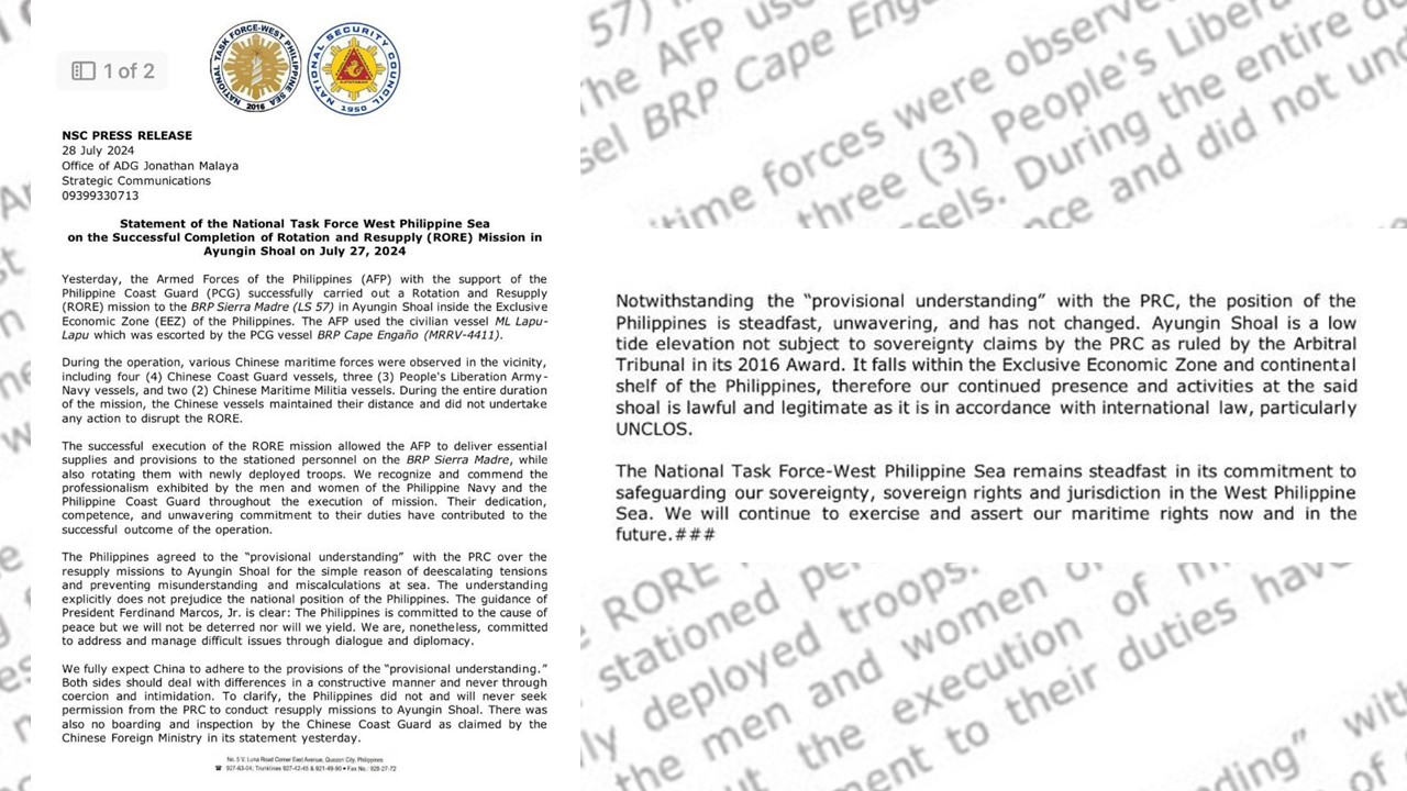 RoRe Mission sa Ayungin Shoal nitong Sabado, naging matagumpay ayon sa ...