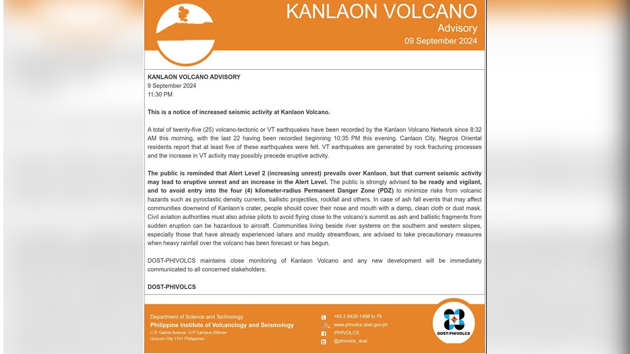 25 Volcanic Earthquakes, naitala sa Bulkang Kanlaon —PHIVOLCS - RMN Networks