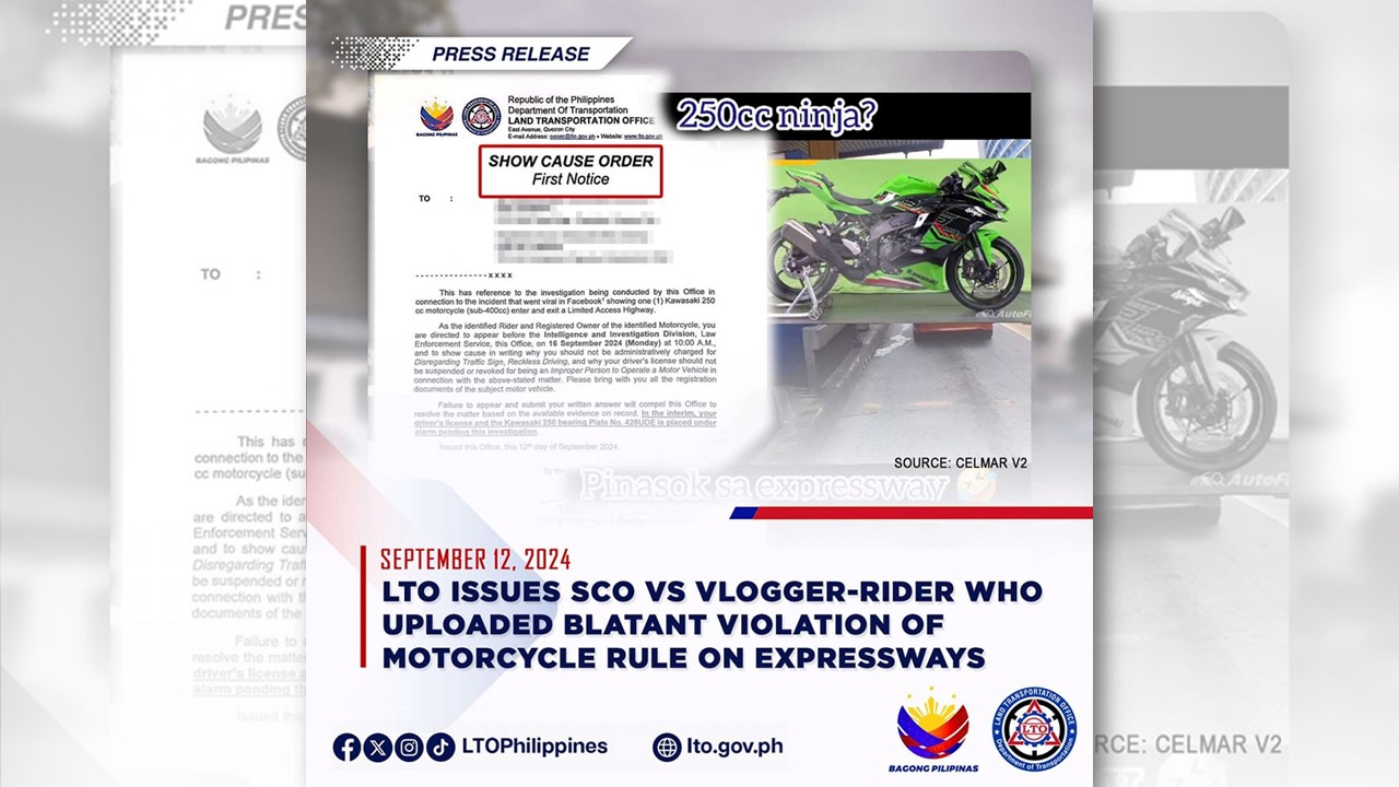 LTO, naglabas ng show cause order laban sa vlogger na sadyang pumasok sa SLEX kahit bawal ang ...