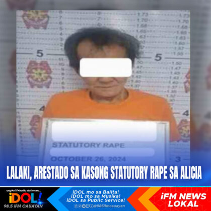 LALAKI, ARESTADO SA KASONG STATUTORY RAPE SA ALICIA - RMN Networks