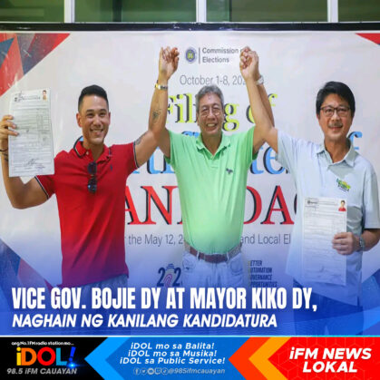 VICE GOV. BOJIE DY AT MAYOR KIKO DY, NAGHAIN NG KANILANG KANDIDATURA ...