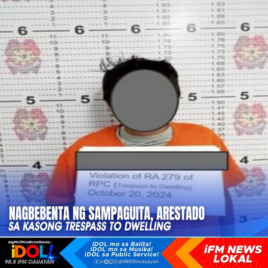 NAGBEBENTA NG SAMPAGUITA, ARESTADO SA KASONG TRESPASS TO DWELLING - RMN Networks