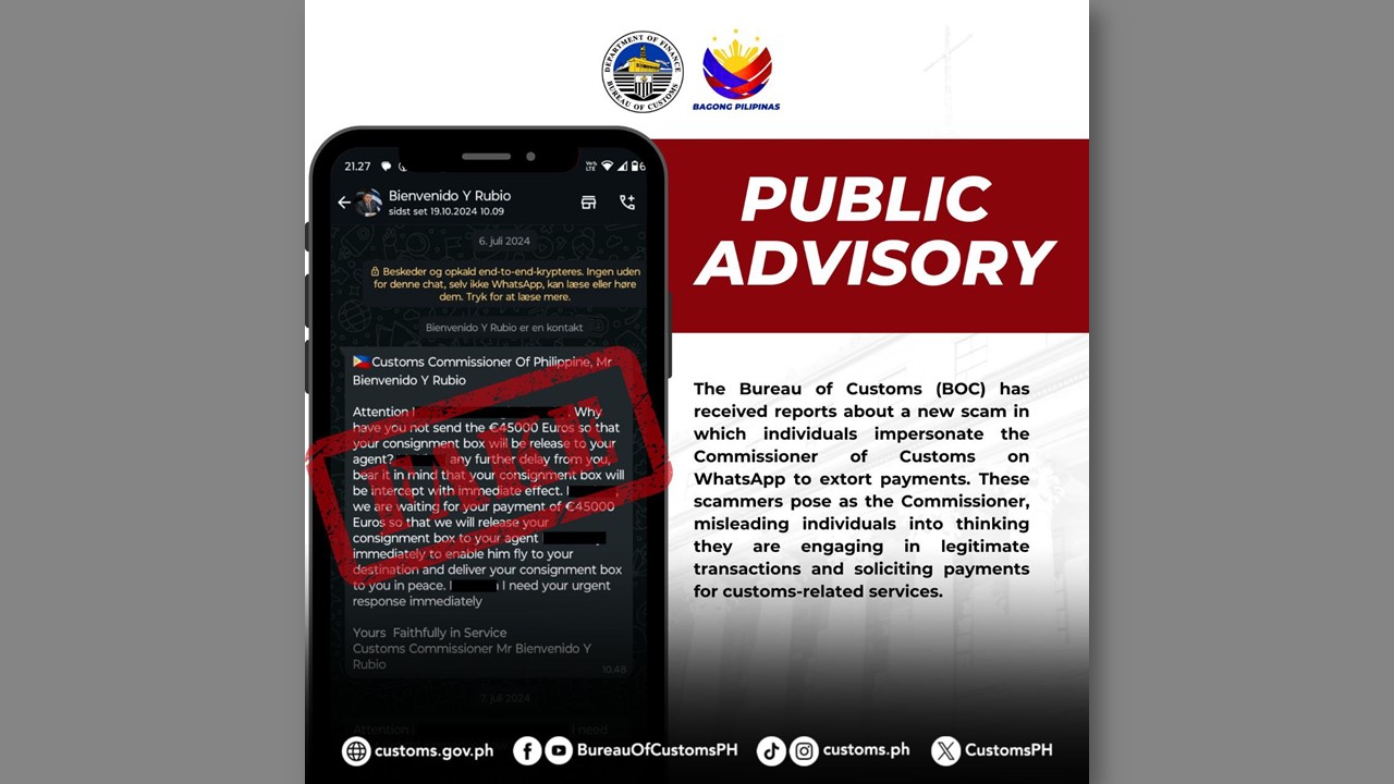Bureau of Customs, binalaan ang publiko laban sa mga scammer gamit ang messaging app - RMN Networks