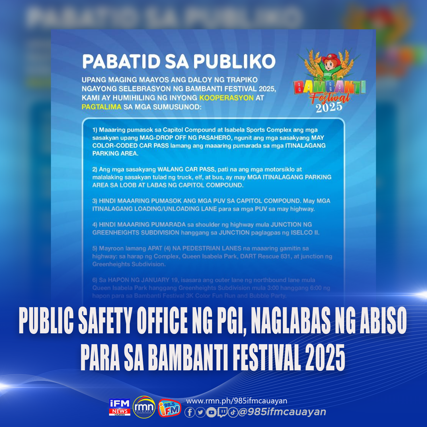 Public Safety Office ng PGI, Naglabas ng Abiso Para sa Bambanti ...