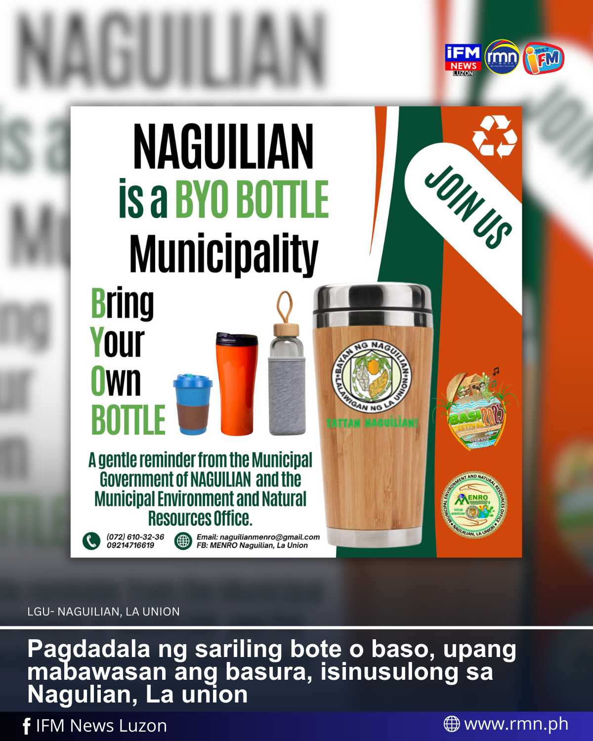 PAGDADALA NG SARILING BOTE OBASO, UPANG MABAWASAN ANG BASURA ...