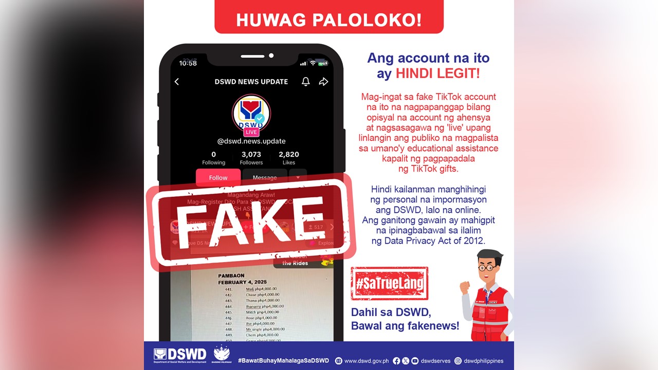 DSWD, may babala sa publiko tungkol sa pekeng account na naglalabas ng live stream para ...