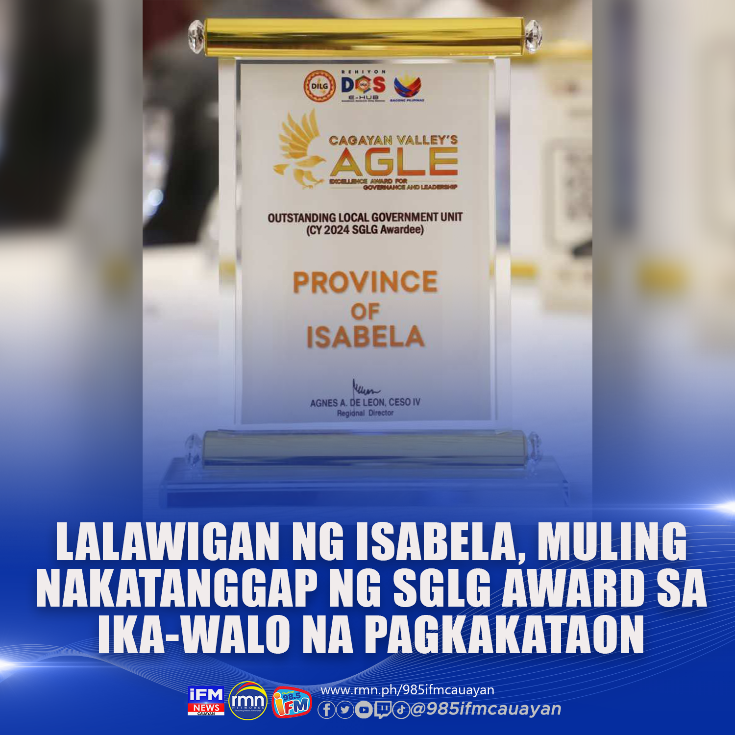 LALAWIGAN NG ISABELA, MULING NAKATANGGAP NG SGLG AWARD SA IKA-WALONG ...