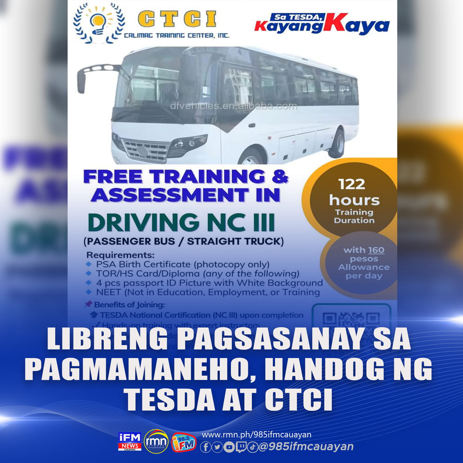LIBRENG PAGSASANAY SA PAGMAMANEHO, HANDOG NG TESDA AT CTCI - RMN Networks