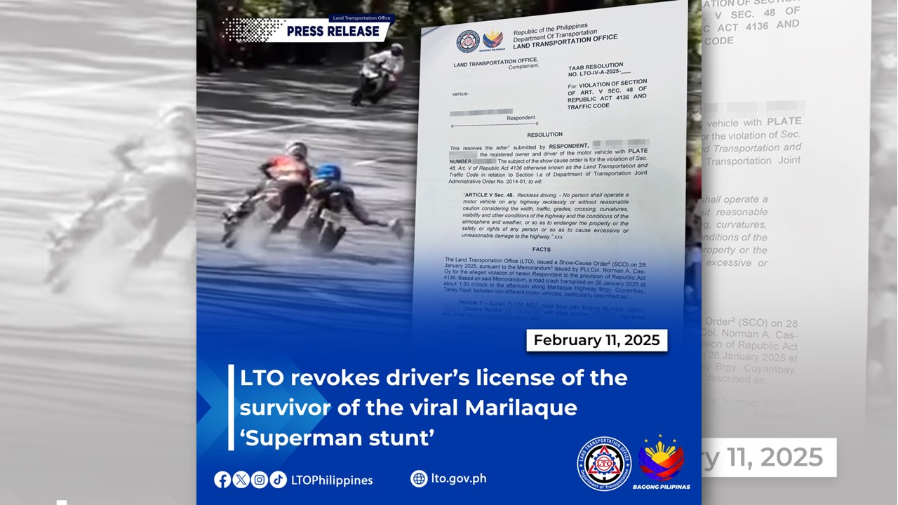 Survivor sa nag-viral na Marilaque 'Superman' stunt, tinanggalan ng LTO ...