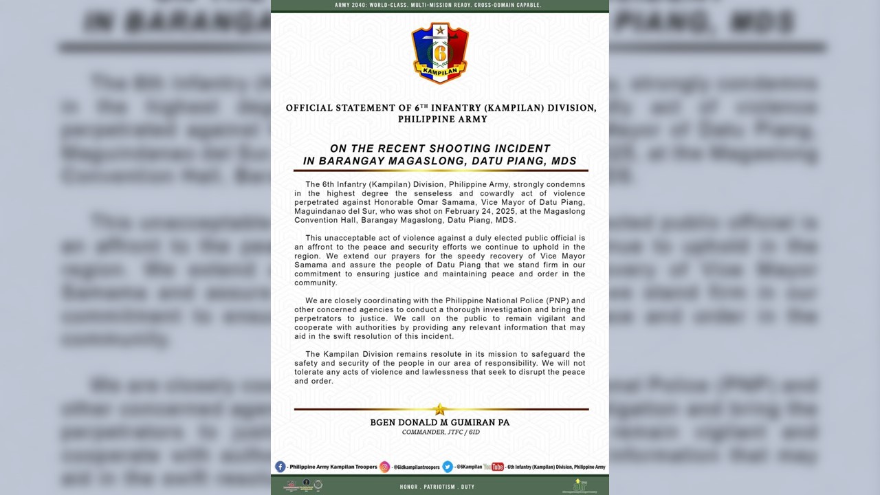 Philippine Army, kinondena ang nangyaring pamamaril sa bise alkalde ng ...