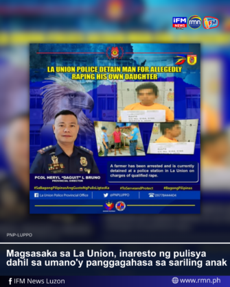MAGSASAKA SA LA UNION, INARESTO NG PULISYA DAHIL SA UMANO'Y PANGGAGAHASA SA SARILING ANAK - RMN ...