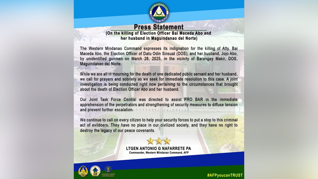 Agarang pagdakip sa mga suspek sa pagpatay sa election officer at ...