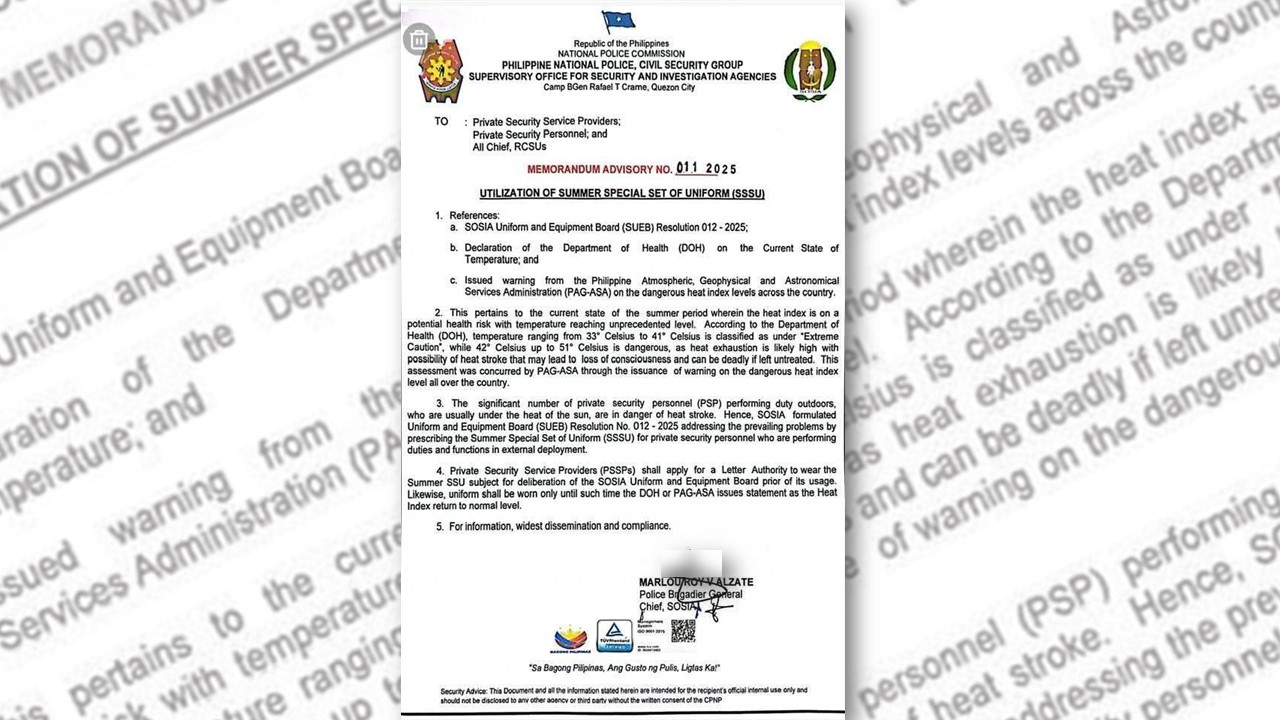 PNP-SOSIA, pinayagan ang mga private security personnel na magsuot ng ...
