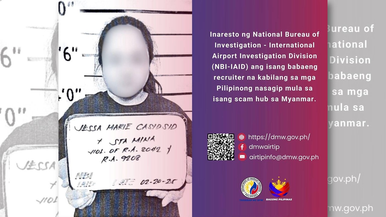 Illegal recruiter na kabilang sa nasagip sa Myanmar scam hub, arestado pagdating ng Pilipinas ...