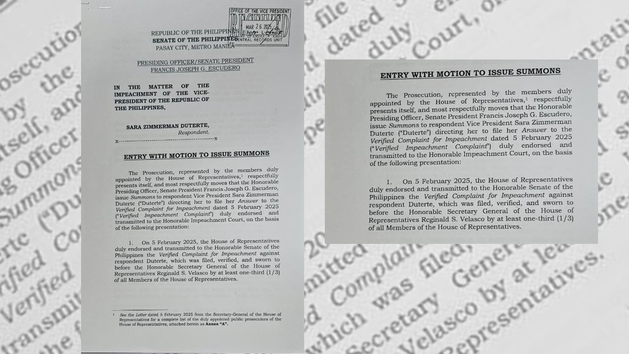 VP Sara, binigyan ng House prosecution panel ng kopya ng mosyon na ...
