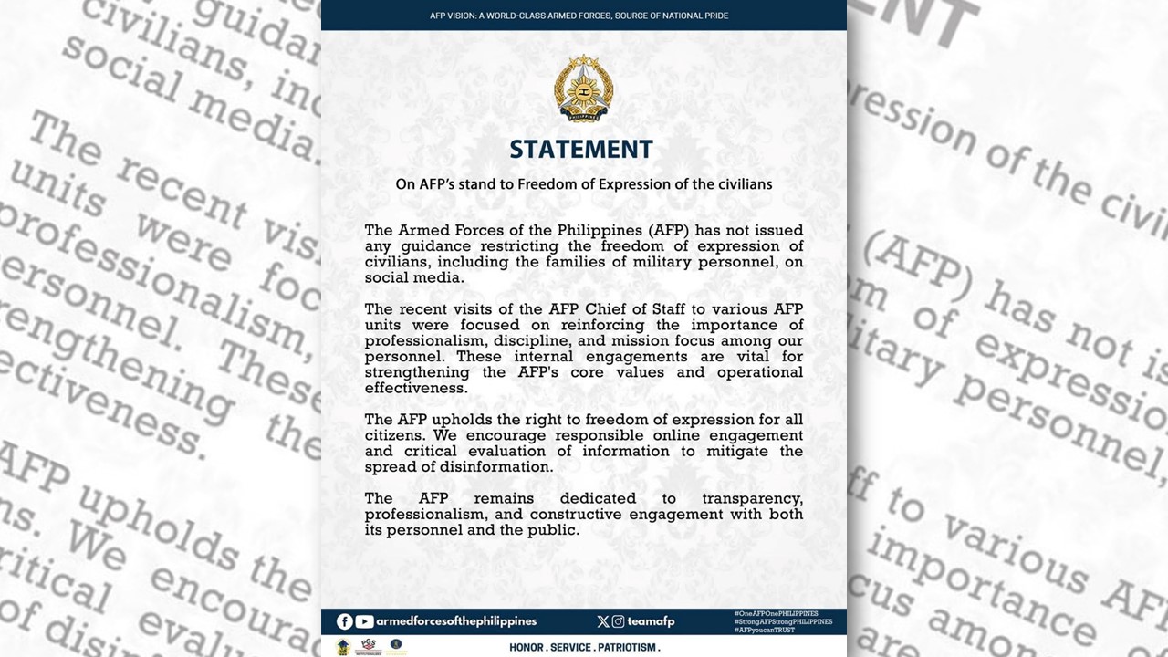 AFP, itinanggi na naglabas sila ng kautusan na naglilimita sa kalayaan ...