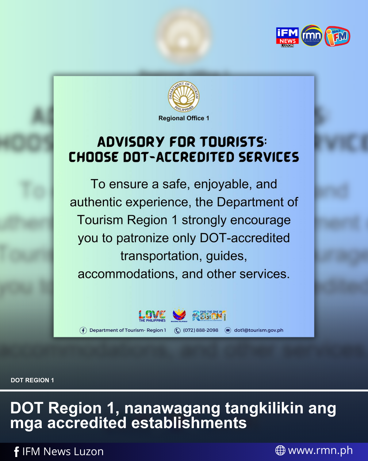 DOT REGION 1, NANAWAGANG TANGKILIKIN ANG MGA ACCREDITED ESTABLISHMENTS ...
