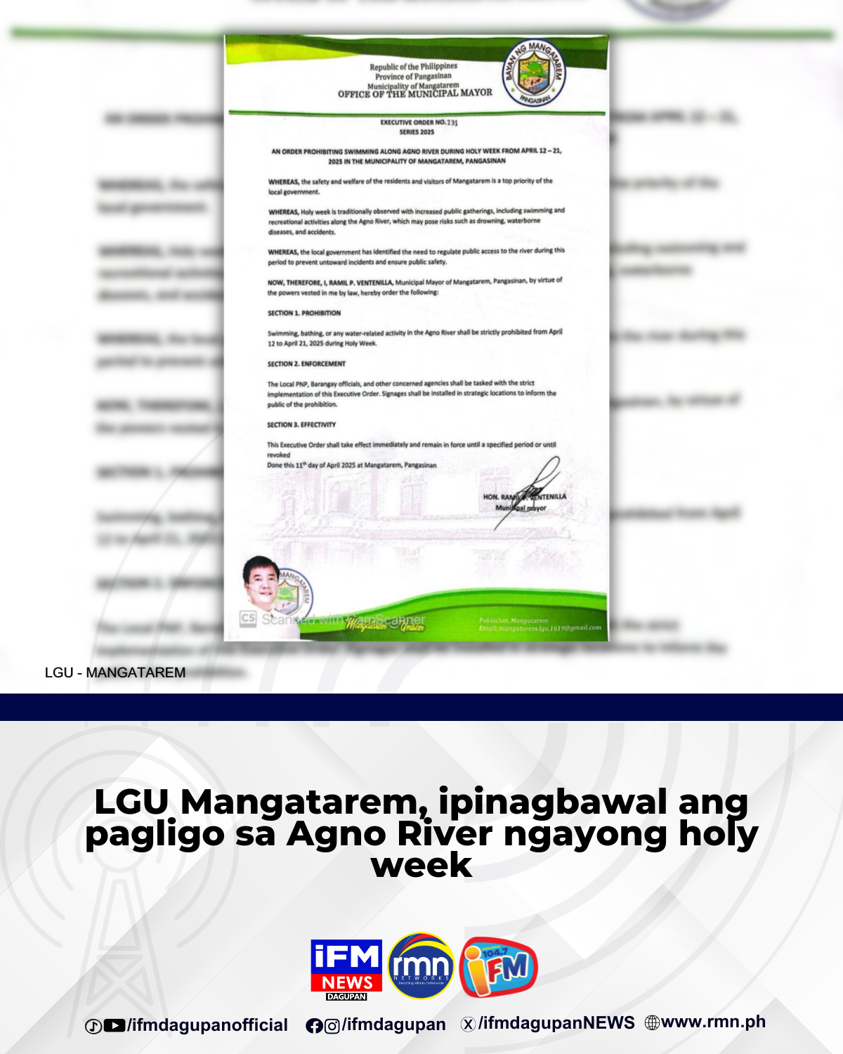 LGU MANGATAREM, IPINAGBAWAL ANG PAGLIGO SA AGNO RIVER NGAYONG HOLY WEEK ...