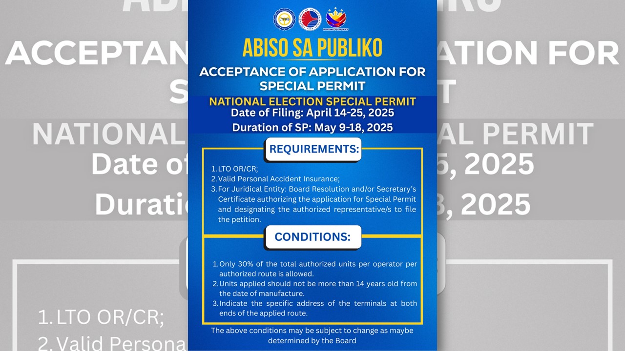 LTFRB, binuksan na ang aplikasyon sa special permit para sa nalalapit ...
