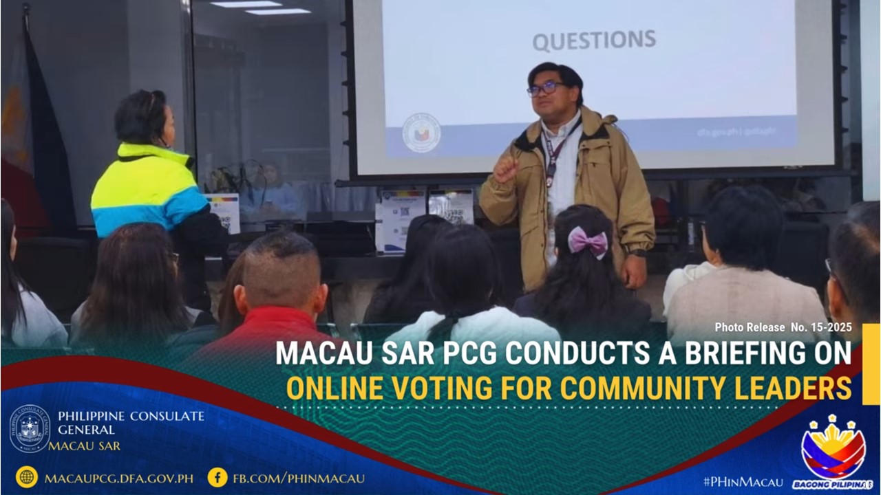 Filipino community leaders sa Macau, sumailalim na sa briefing kaugnay ...